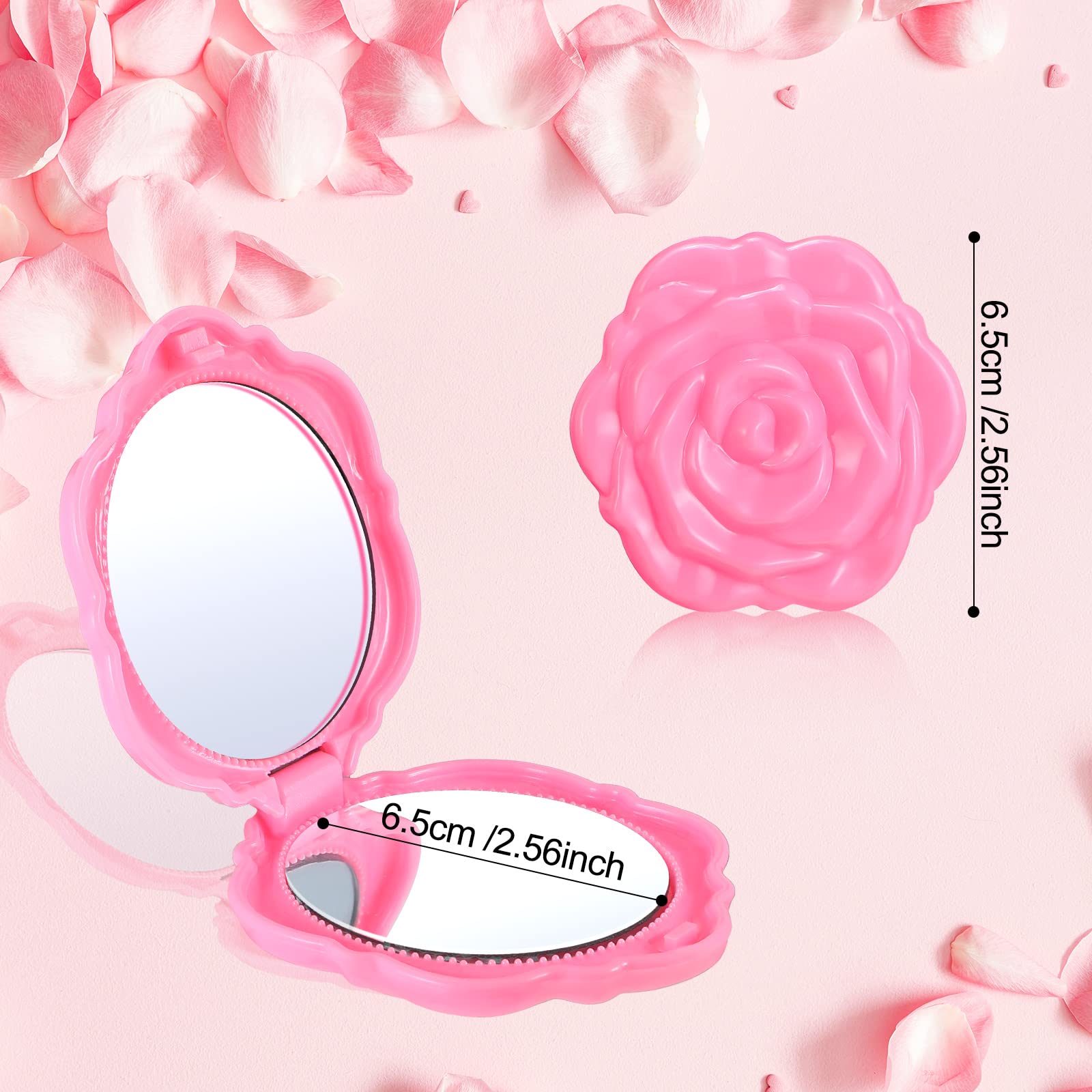 Yulejo 20 Pack Compact Mirror Pink Mirror Plastic Mini Travel Makeup Mirror Portable Foldable Mirrors Rose Flower Shaped Compact Mirror Hand Bridesmaids Gift for Women Girls Wedding Party