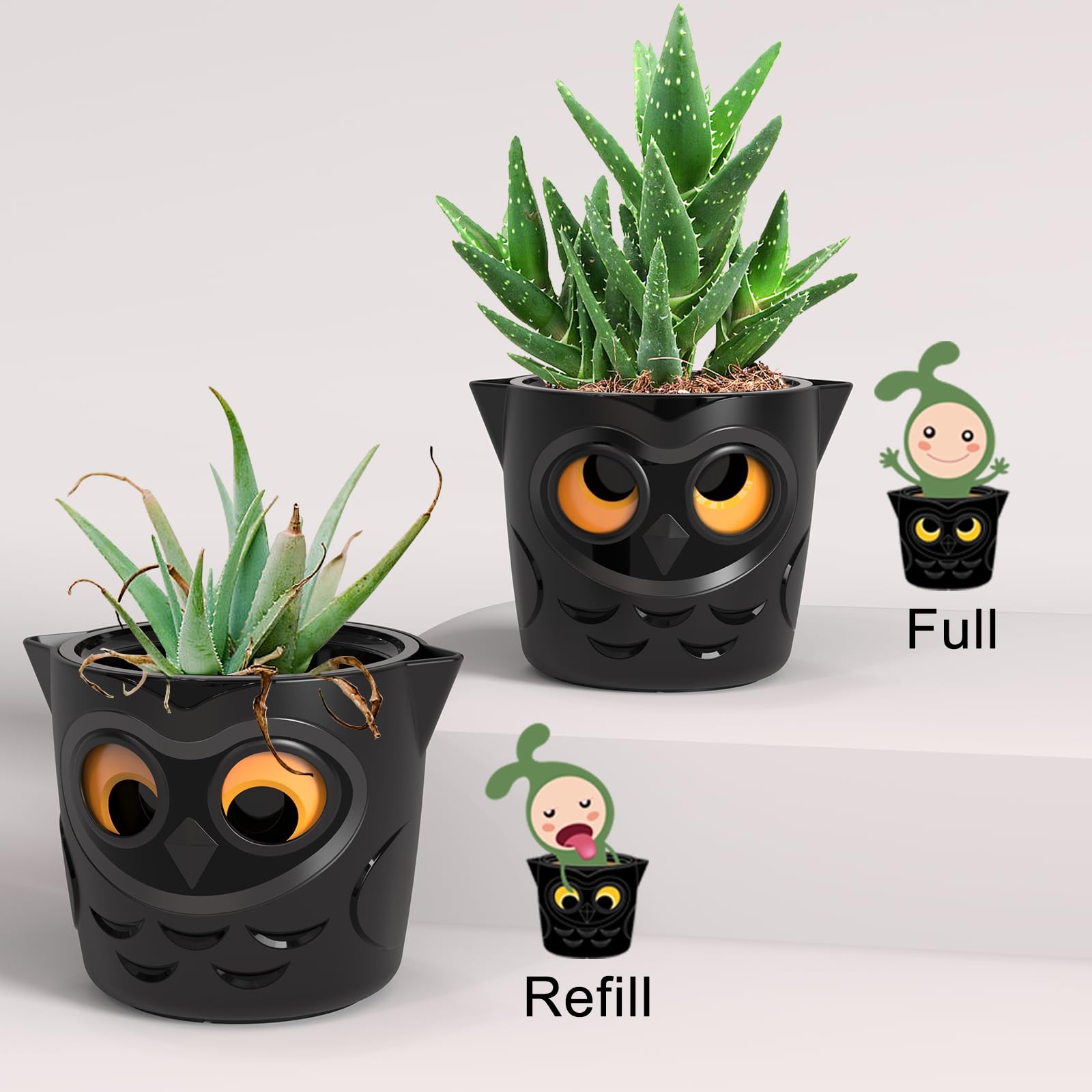 Restmo 3 Pack Plant Pots, 5β Self Watering Planters for Indoor Plants, Plastic Flower Pots with Owl Eye Water Level Indicator, for House Plants, African Violet, Succulents, Monstera, Dark Black