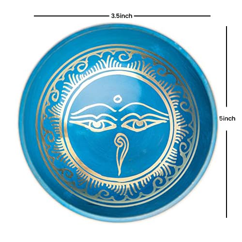 Tibetan Singing Bowl Set Blue - Easy To Play for Beginners - Authentic Handcrafted Mindfulness Meditation Holistic Sound 7 Chakra Healing Gift by Himalayan Bazaar