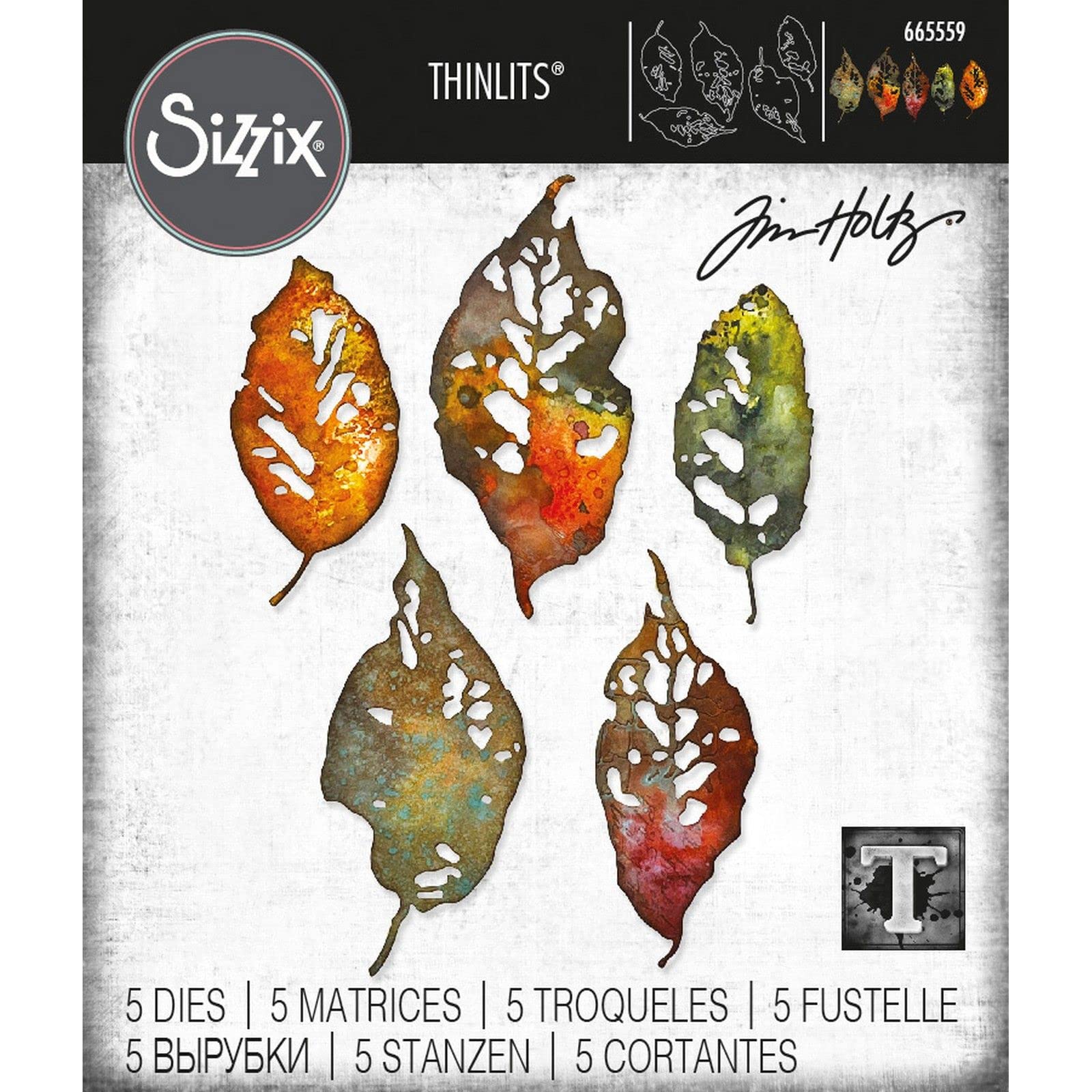 Sizzix Thinlits Die Set 5PK Leaf Fragments by Tim Holtz, 665559