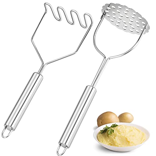 VOOVAO 2 Pcs Potato Masher, Heavy Duty Stainless Steel Integrated Masher Kitchen Tool Wire Masher for Potatoes, Avocados, Beans, Fruit & Vegetables