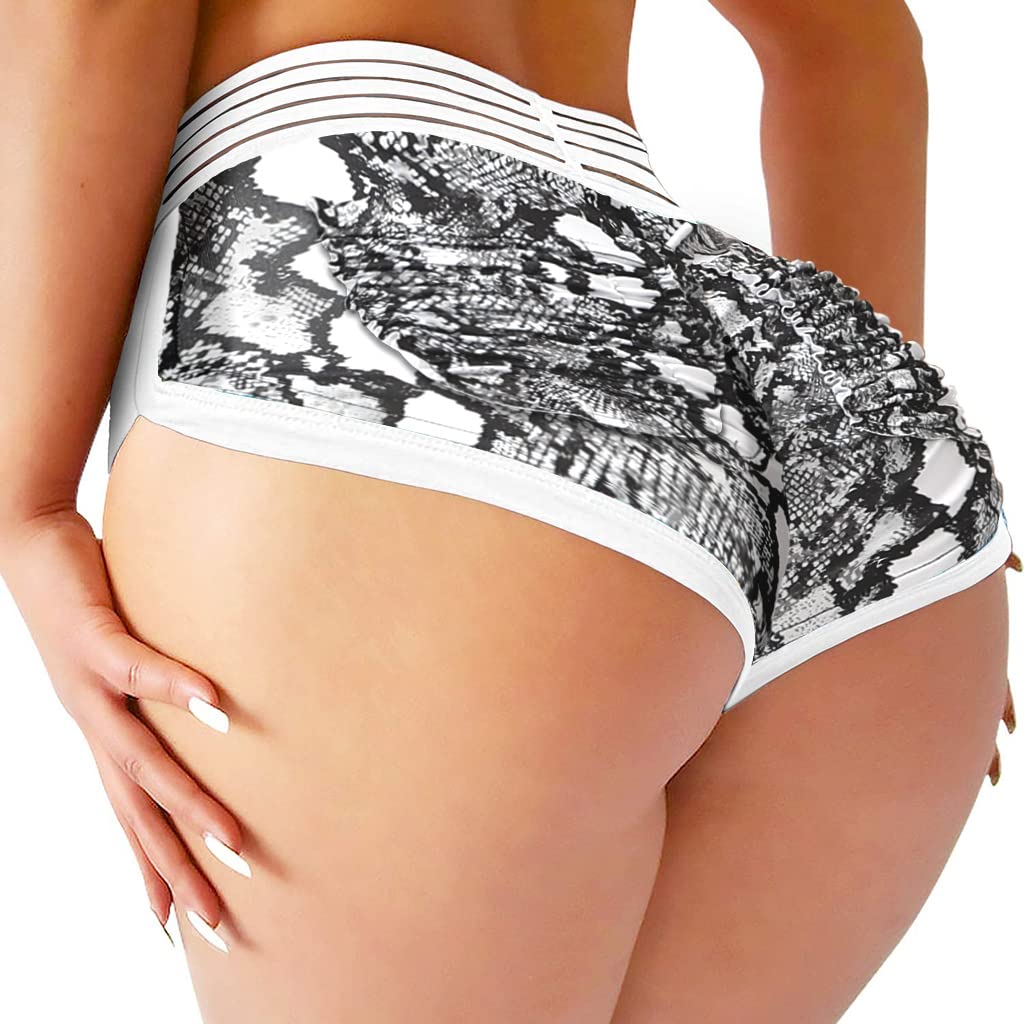 YOFIT Womens Booty Shorts High Waisted Butt Lift Yoga Shorts Workout Twerking Dance Shorts #0 White Snake S