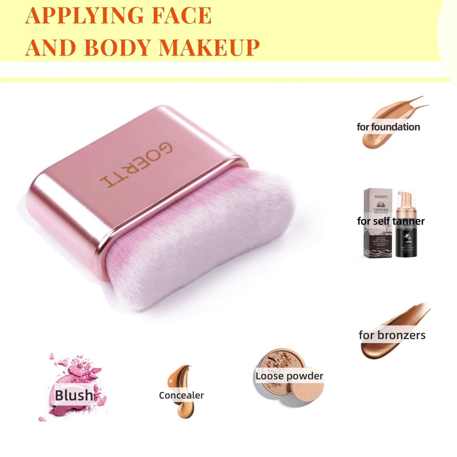 Self Tanner Brush - Kabuki Brush for Body, High Density Professional Face Body Kabuki, Powder, Foundation, Bronze, Shimmer, Self Tanner Brush for Blending Liquid Cream Tanning Mousse Applicator