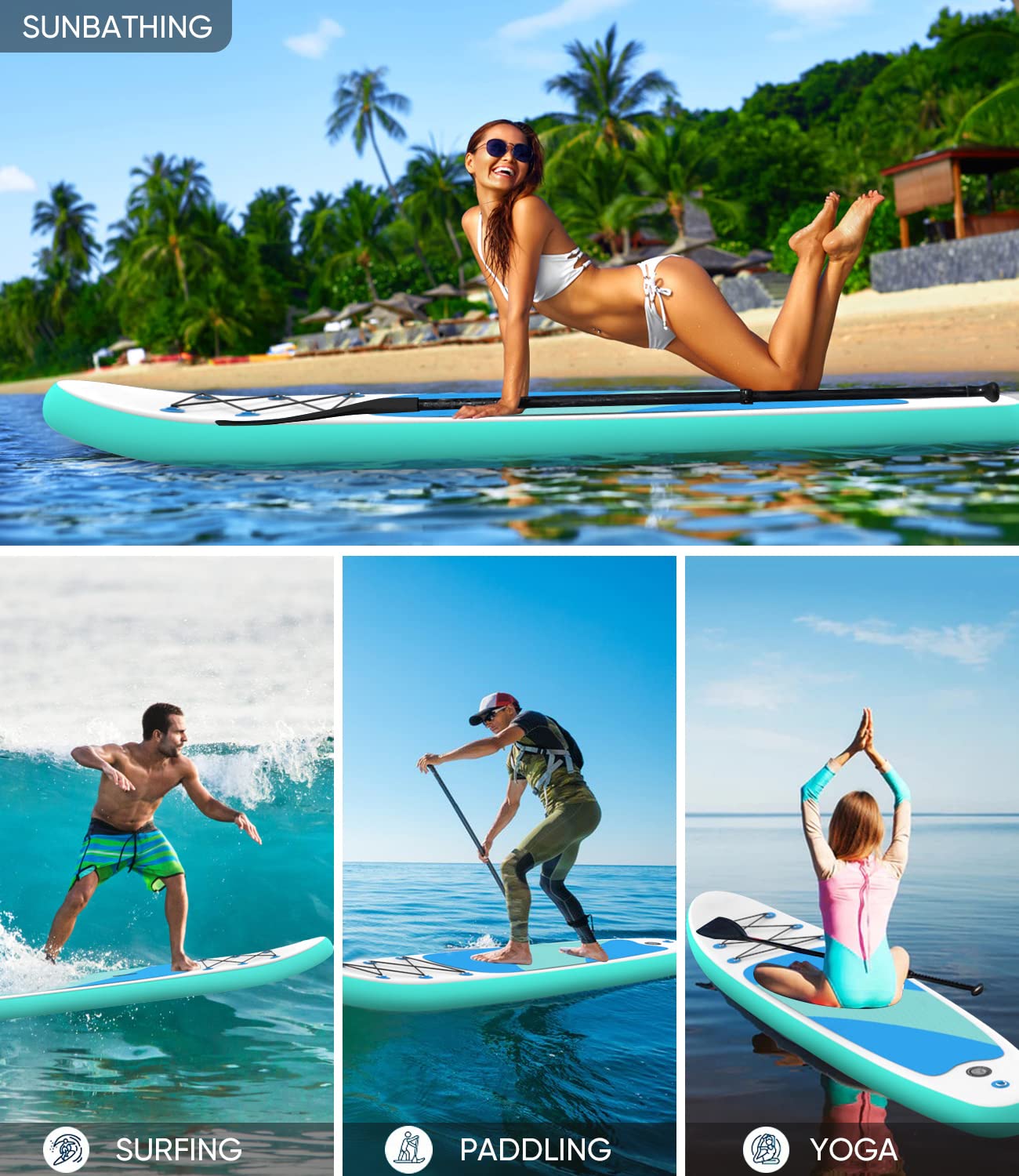 Surfroll Inflatable Stand Up Paddle Board for Adults Anti-Slip Surfboard with Premium Sup Accessories Including Double Action Pump, Paddle, Surf Control, Backpack, Leash, Waterproof Bag, Repair Kit