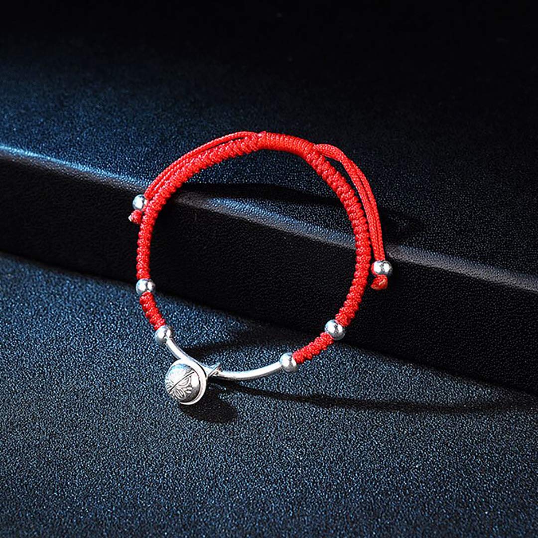 NUOGIC Real S925 Sterling Silver Bell Lucky Red Rope Bracelet for Women Gift (Red