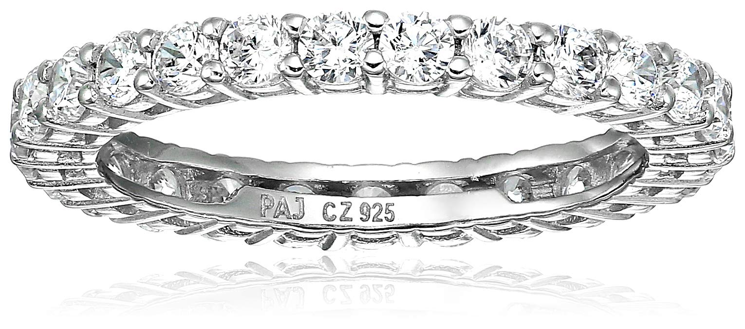 MORGAN & PAIGE Platinum Plated Sterling Silver Round Cubic Zirconia Eternity Band Ring (2.5mm), Size 9