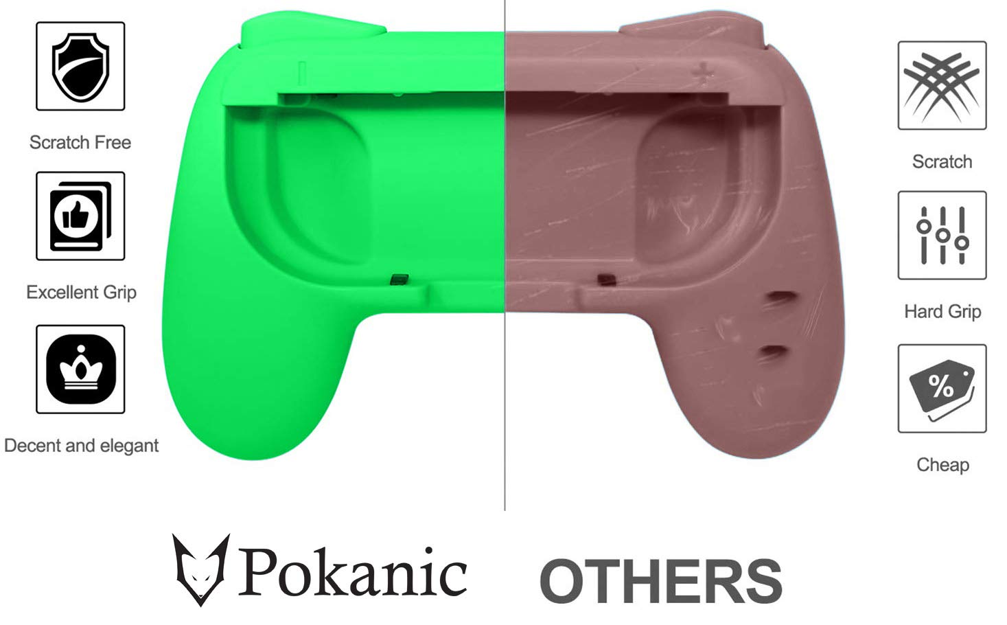 Pokanic Switch Hand Grips 2 Pack Compatible with Nintendo Switch Grips Pro Controllers, Holder, Pads, Wear Resistant Handle Kit, Scratch Fee, Non-Slip Accessories (Green and Pink)