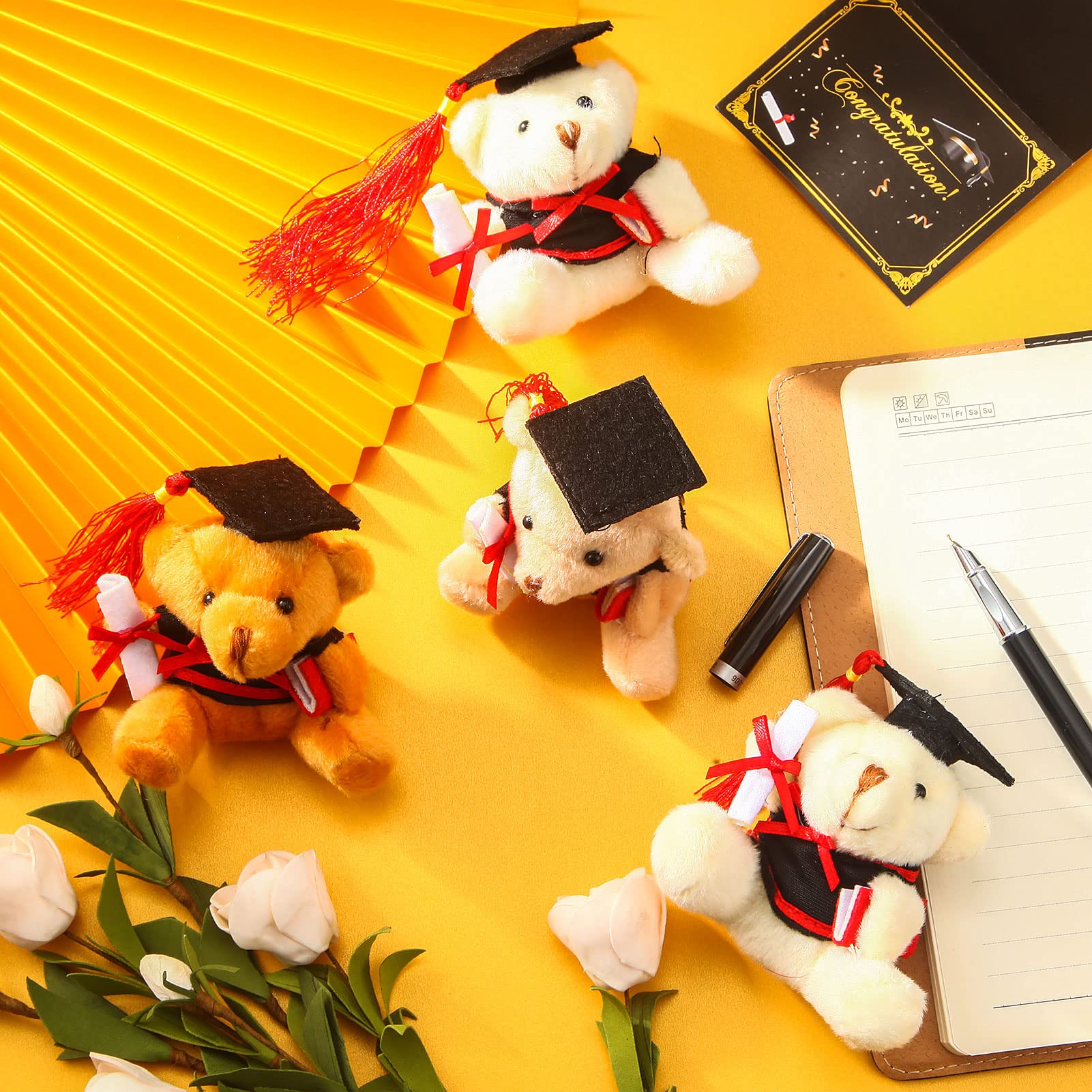 ZJoey 9 Pieces Mini Graduation Teddy Bear Plush Gift Stuffed Animal Black Cap Gift for Her, for Him, Class of 2024 Gradution Present, for College, High School(9 Pcs Style B)