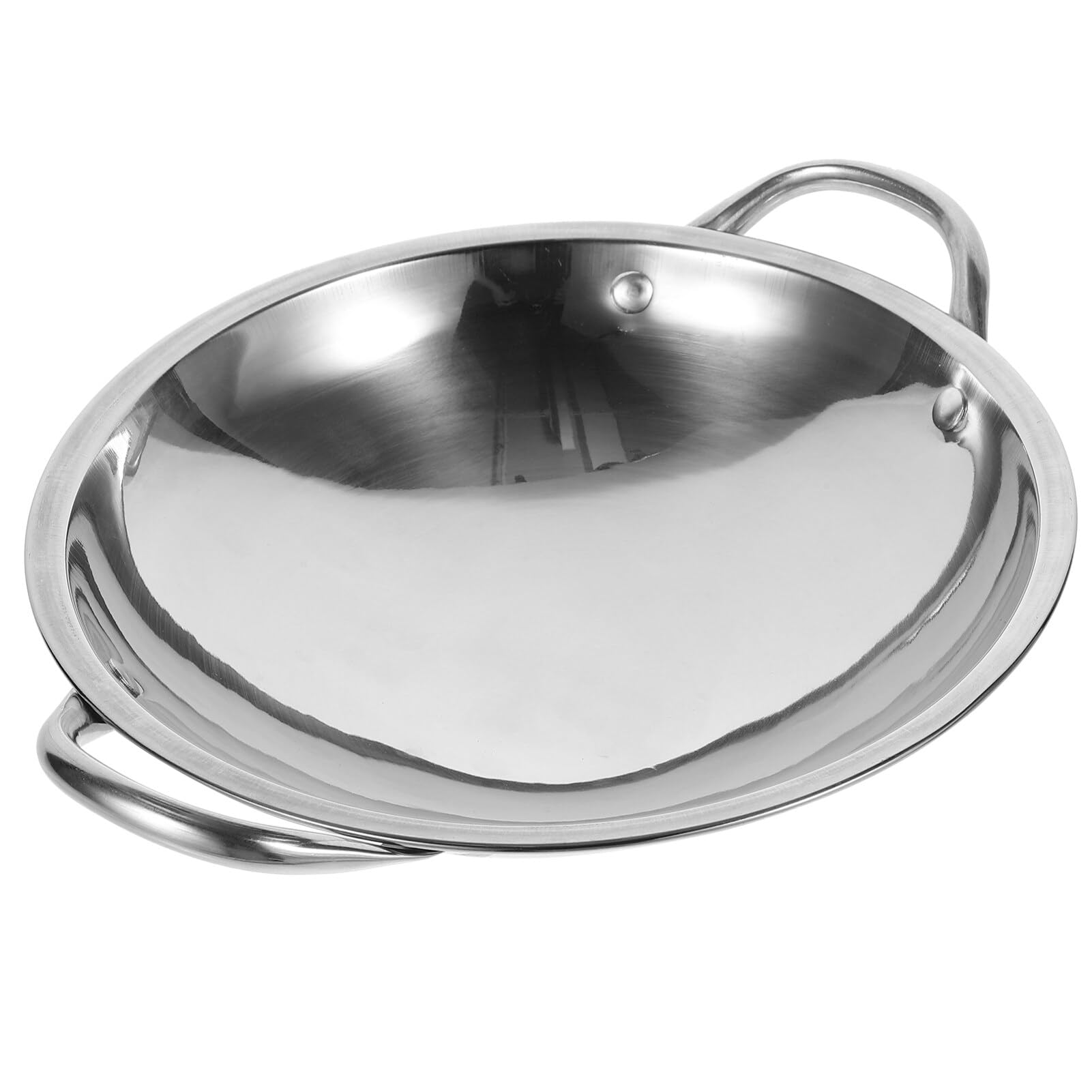 Zerodeko Paella Pan Stainless Steel Pow Wok Stir Fry Pans with Dual Handle Shabu Hot Pot Traditional Binaural Wok Japanese Cookware for Induction Cooktop Electric Gas 24CM
