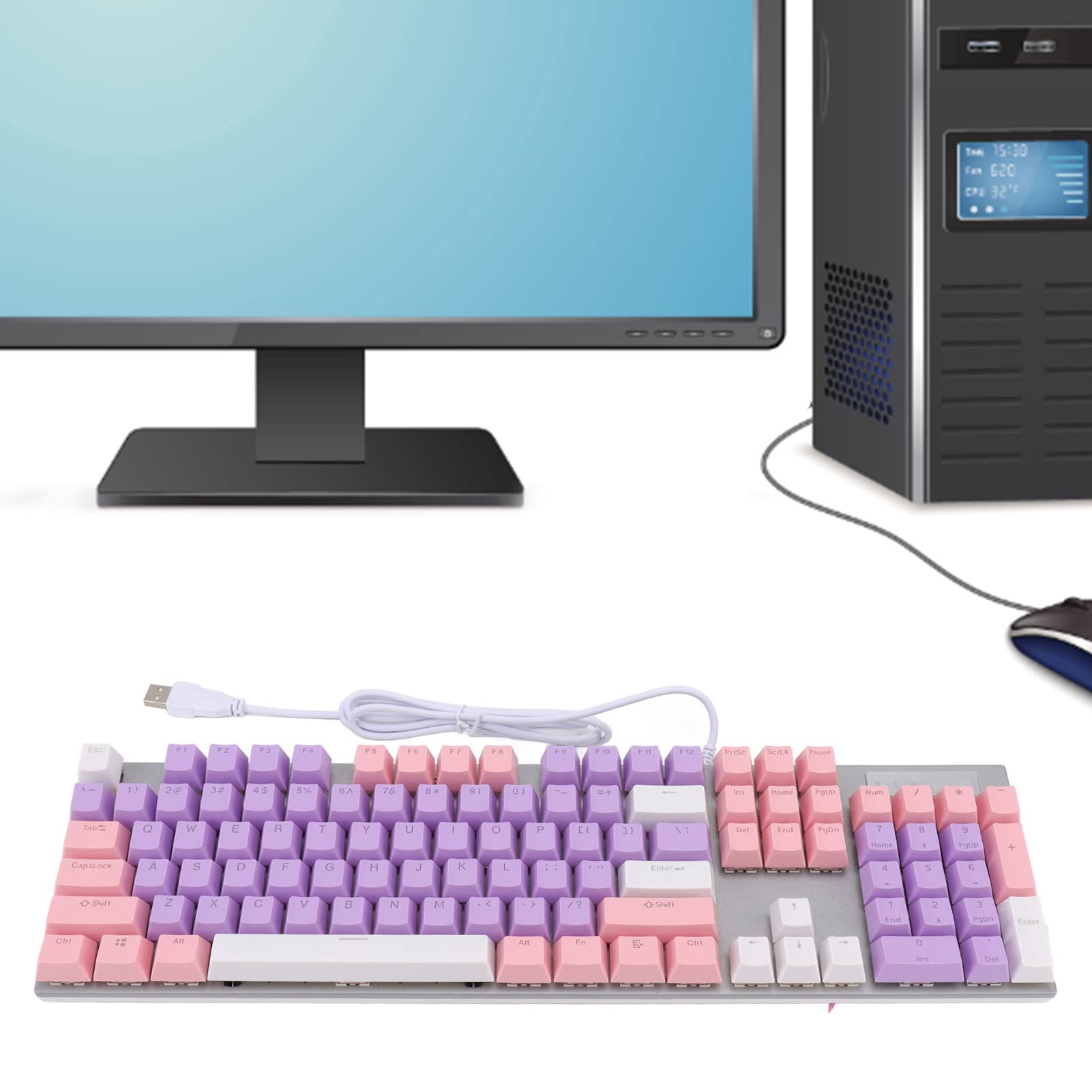 Yunseity Mechanical Gaming Keyboard, 104 Keys RGB Backlit Hot Swap Wired Keyboard with Red Switch, Portable Ergonomic Computer Keyboard for for OS Red Switch