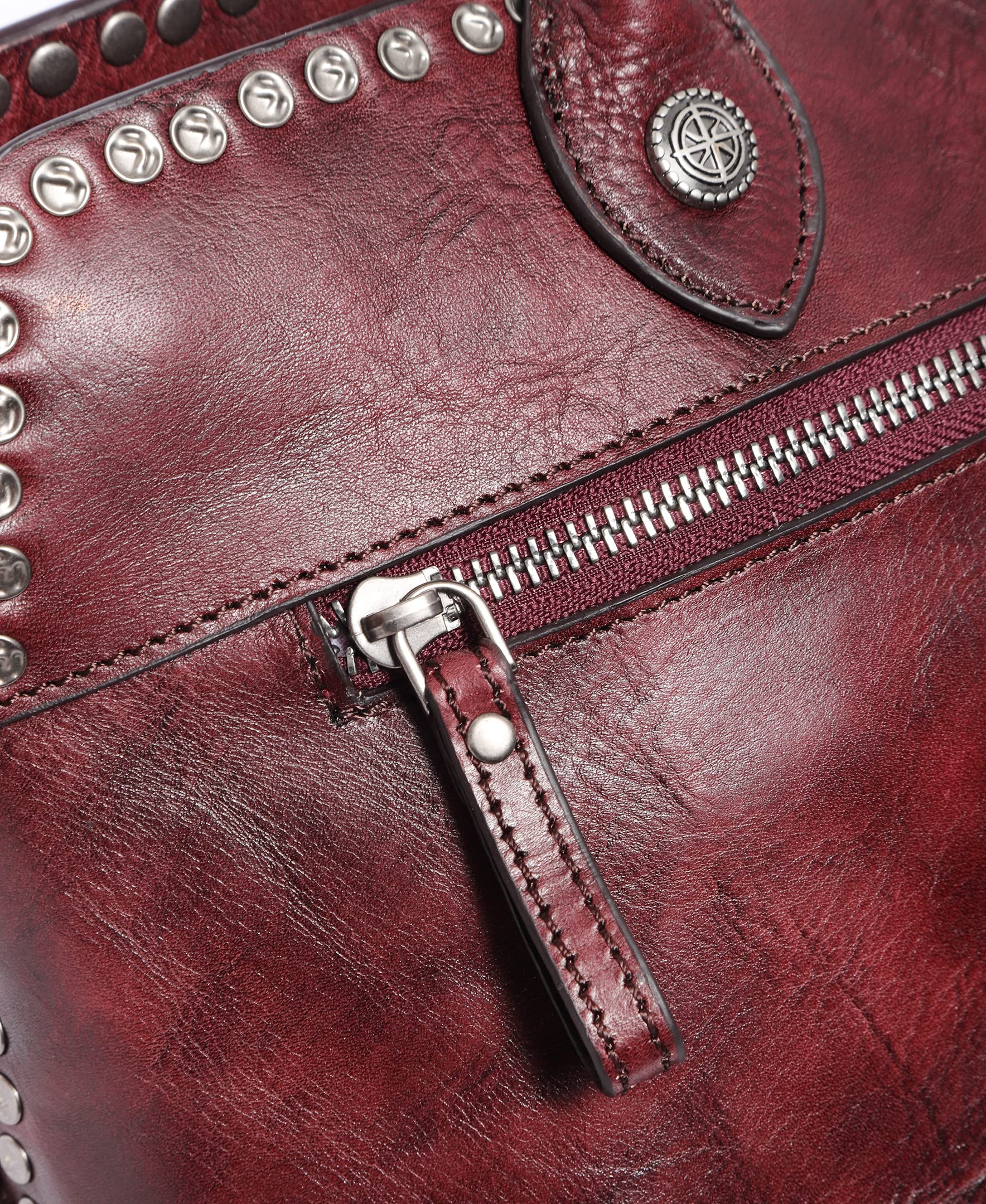 OLD TREND Genuine Leather Soul Stud Satchel Tote Bag Office Daily Handbage (Rusty Red)