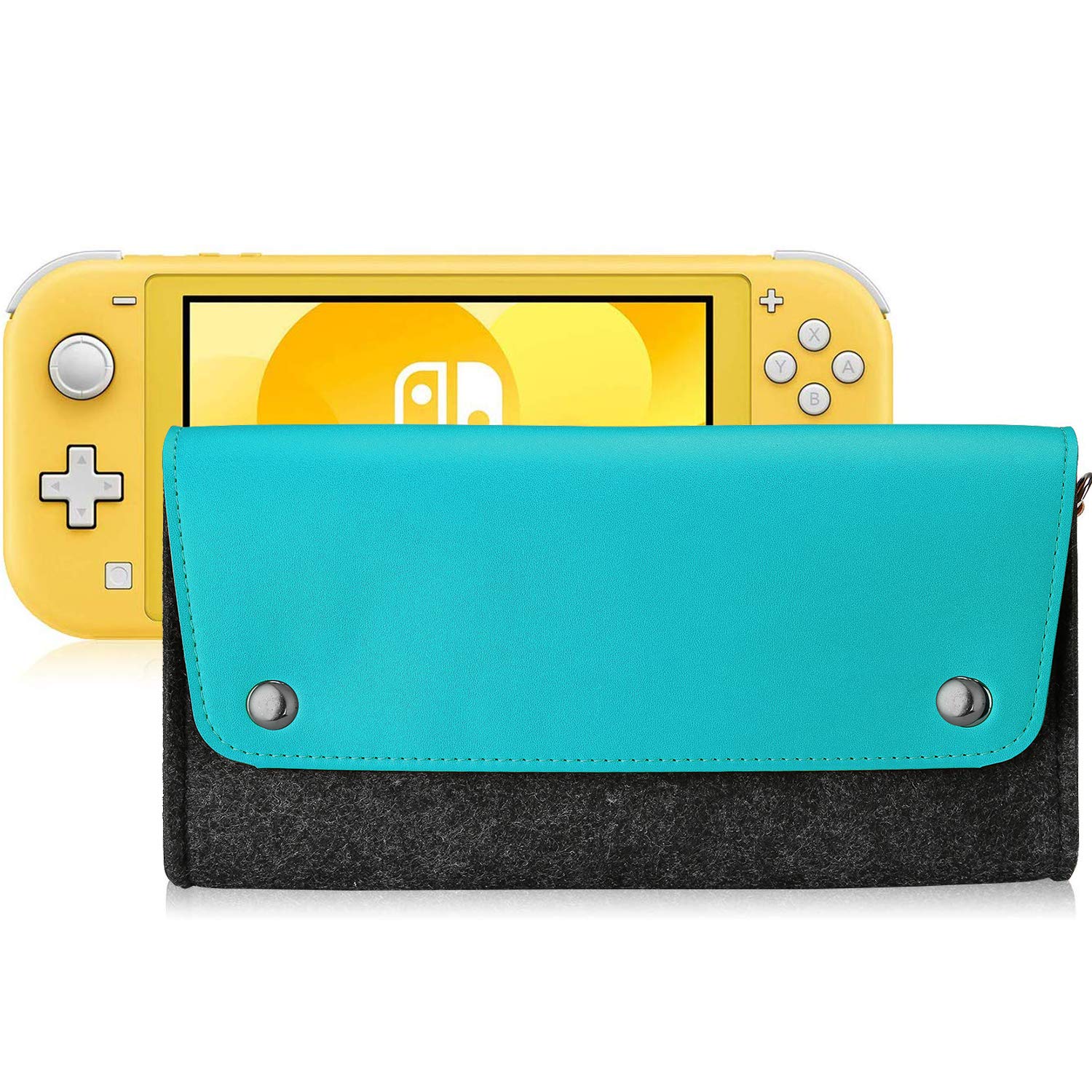 Polaland Switch Lite Felt Case, Portable Carrying Leather Bag Slim Protective Travel Pouch for Nintendo Switch Lite 2019 with 4 Game Cartridges Holders and Magnetic Clasp –Turquoise
