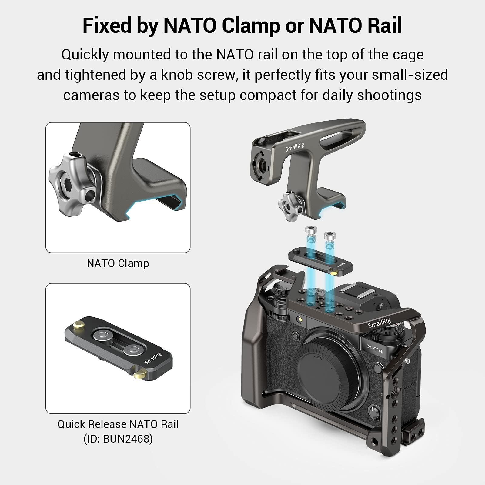 SmallRig Mini Top Handle with NATO Clamp for Vlogging Shooting, Compatible with Light-Weight Cameras - HTN2758