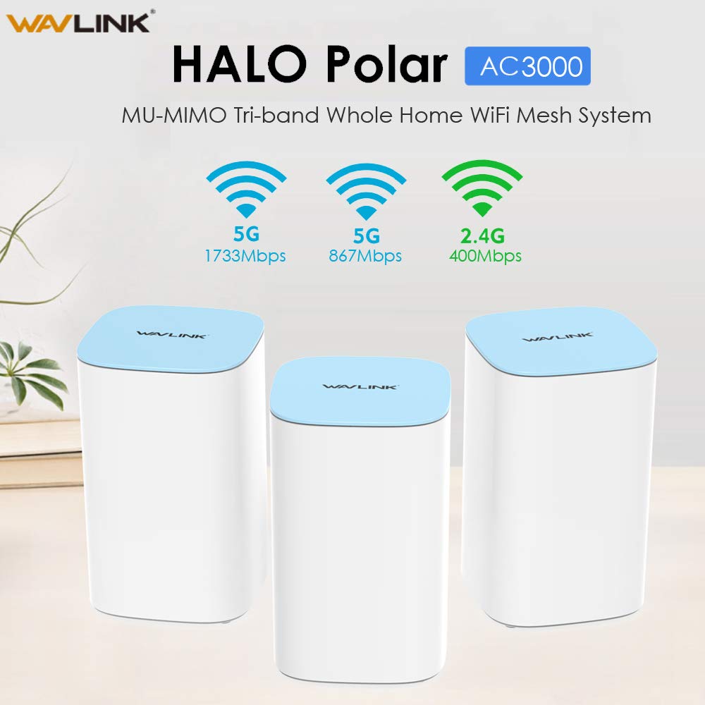 WAVLINK Mesh WiFi System, Tri-Band Mesh WiFi Router Up to 7,500 sq.ft Coverage, Speed up to 3Gbps, Replaces WiFi Router and Extender, 9 Gigabit Ports