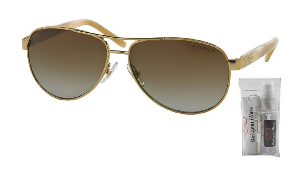 Ralph Lauren RA4004 101/T5 59M Gold/Cream/Brown Gradient Polarized Pilot Sunglasses For Women+ BUNDLE With Designer iWear Eyewear Kit