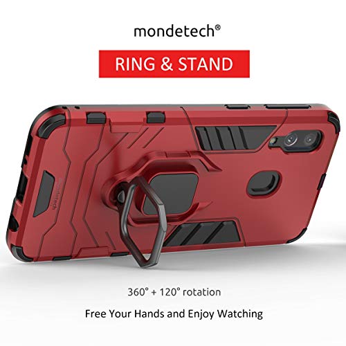 Mondetech for Samsung Galaxy A40 Case with Screen Protector, Slim Drop Protection with Ring Stand, Magnetic Holder Compatible, 9H Tempered Glass Screen Film, Outdoor Shockproof Cover, Red