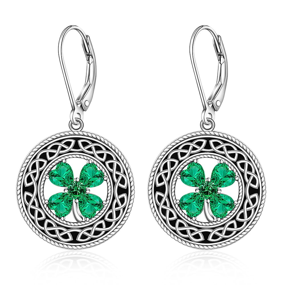 St Patricks Day Shamrock Earrings for Women Studs Sterling Silver Green Irish Four Leaf Clover Earrings Dangle Lucky Shamrock Gifts