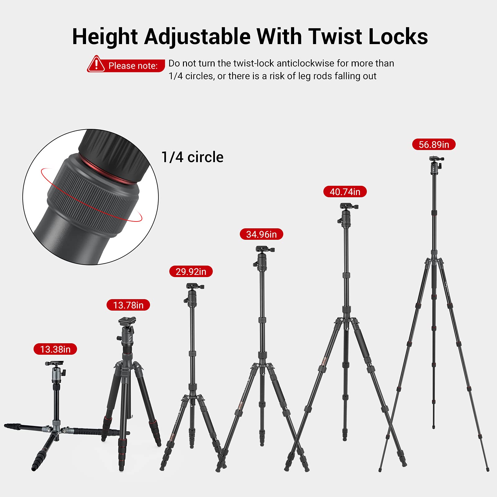 SmallRig Selection Lightweight 57" Aluminum Camera Tripod, Fodable DSLR Tripod for Travel, w/ 360 Degree Ball Head Quick Release Plate, Max. Payload 17.6lb, Adjustable Height 13.3"-57" - 3257