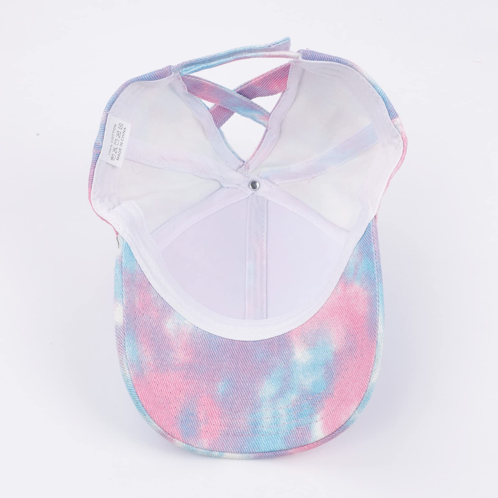 Tie Dye Criss Cross Ponytail Cap Adjustable High Messy Bun Ponycap Hiphop Baseball Cap for Women Men