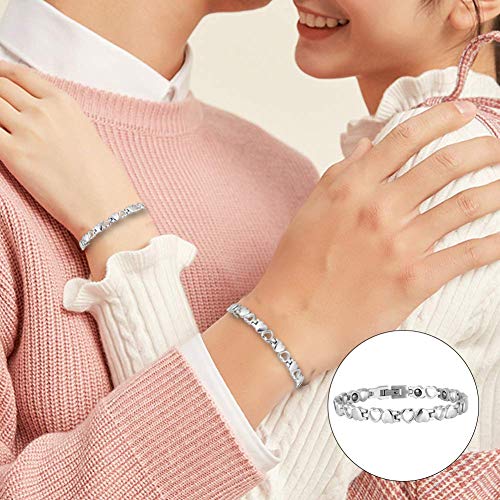 Pongnas Ms. Hollow Love Heart Titanium Magnetic Magnetic Bracelet Adjustable
