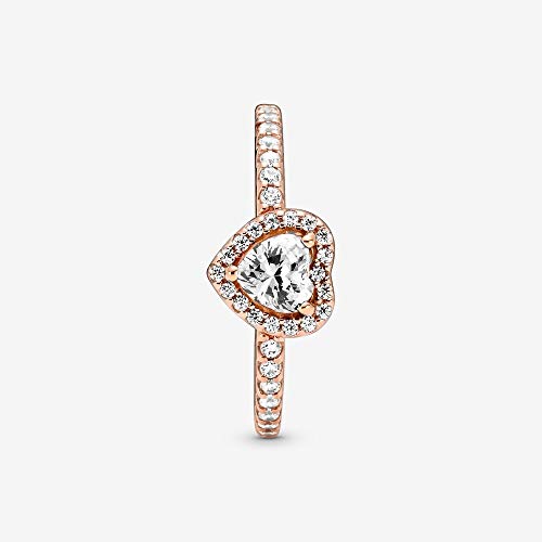 Pandora Sparkling Elevated Heart Ring - Rose Gold Ring for Women - Layering or Stackable Ring - Gift for Her - 14k Rose Gold-Plated Rose with Cubic Zirconia - Size 5