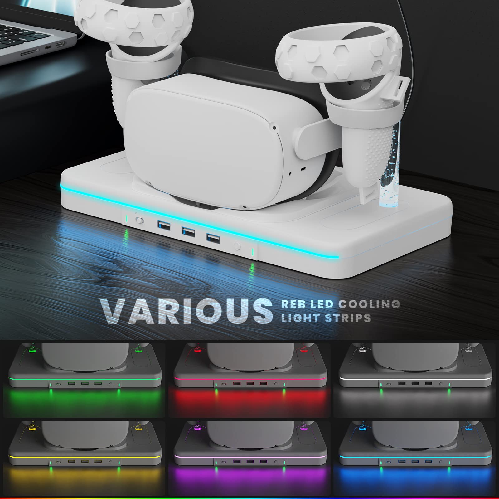 VR Charging Station for Oculus Quest 2/Meta Quest 2, CODOGOY Charging Dock Supports LED Indicator/Charging Headset, with 2 Rechargeable Batteries&USB Charging Cable, Support Elite Strap with Battery