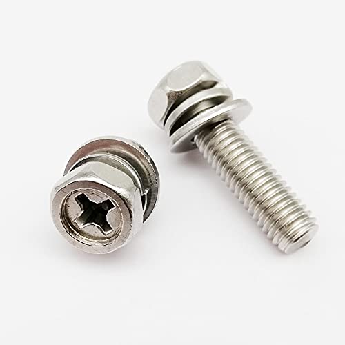 ZFX-WAHSER, M3 M4 M5 M6 M8 Stainless Steel Cross Phillips External Hex Hexagon Head SEM Screw Flat Washer Spring Gasket Assemble Bolt (Color : 60mm, Size : 10pcs M5)