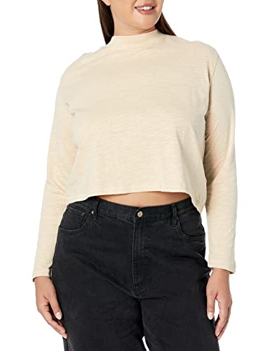 The Drop Women's Ravi Long Sleeve Cropped Crew Neck Tee Shirt, Sand, S