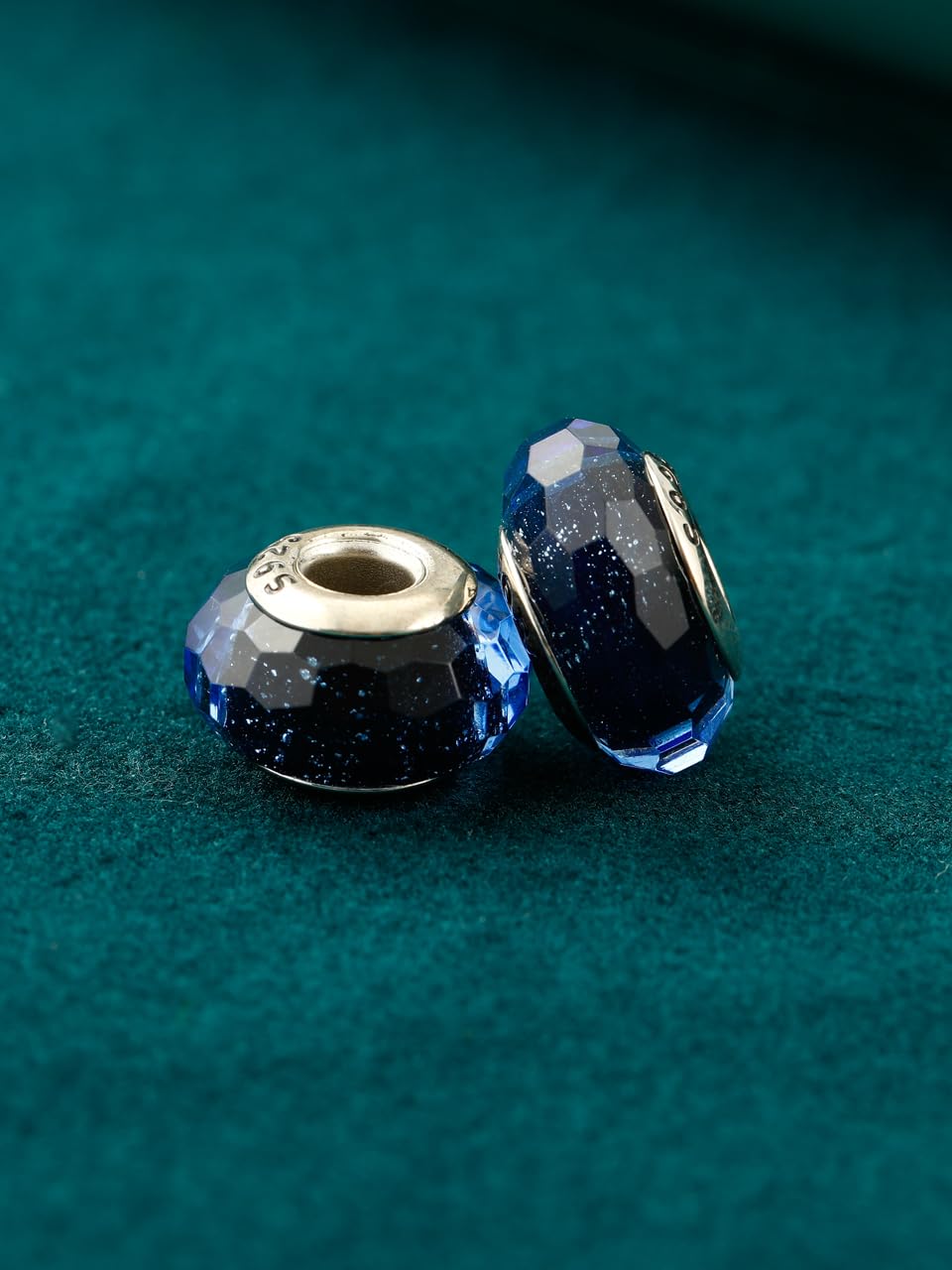 TIFVGEV 2pcs Sterling Silver Bead Charms Starry Blue Murano Glass Charms for Pandora Bracelets