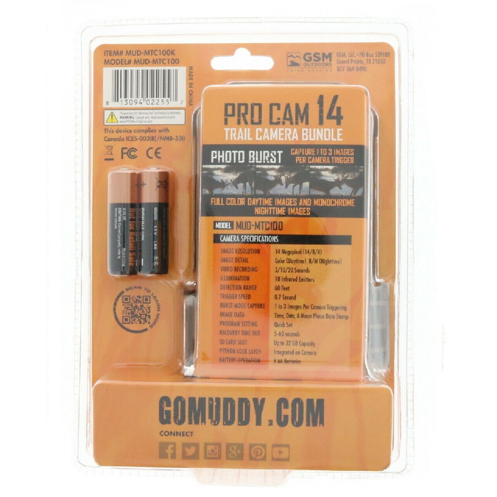 MUDDY Pro Cam 14 MTC100K Combo - 14MP & 480 Video at 30FPS 0.7 Sec Trigger Speed 80ft Detection IR Range Durable Hunting Outdoor Scouting Trail Camera, AA Batteries & 16GB Memory Card Included
