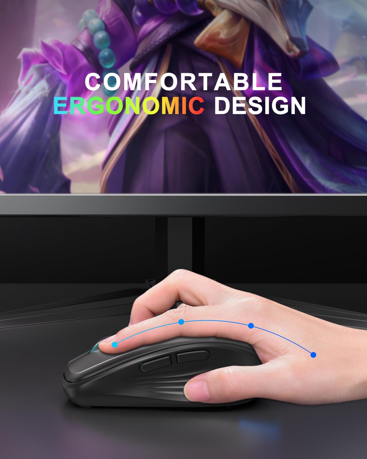 UHURU Wireless Mouse for Laptop, 2.4G Rechargeable LED Mouse, Small Computer Mice with Silent Click,3 Adjustable DPI, 6 Buttons, Compatible with Windows Chromebook (Black) (UGM-03)