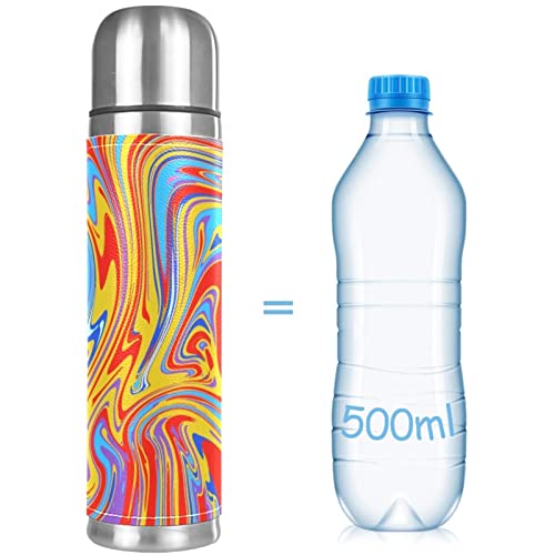 Stainless Steel Leather Vacuum Insulated Mug Marble Texture Thermos Water Bottle for Hot and Cold Drinks Kids Adults 16 Oz