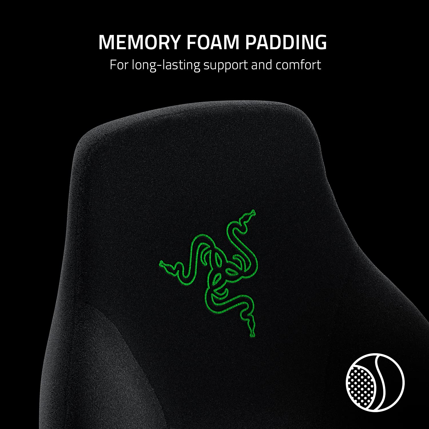 Razer Head Cushion Neck & Head Support for Gaming Chairs: Ergonomically Designed - Memory Foam Padding - Wrapped in Plush Black Velvet