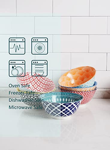 Teocera Cereal Bowls, Soup Bowls, Porcelain Multicolor Bowl Set, 18 Ounce for Cereal, Soup, Oatmeal, Salad, Dessert, Set of 6