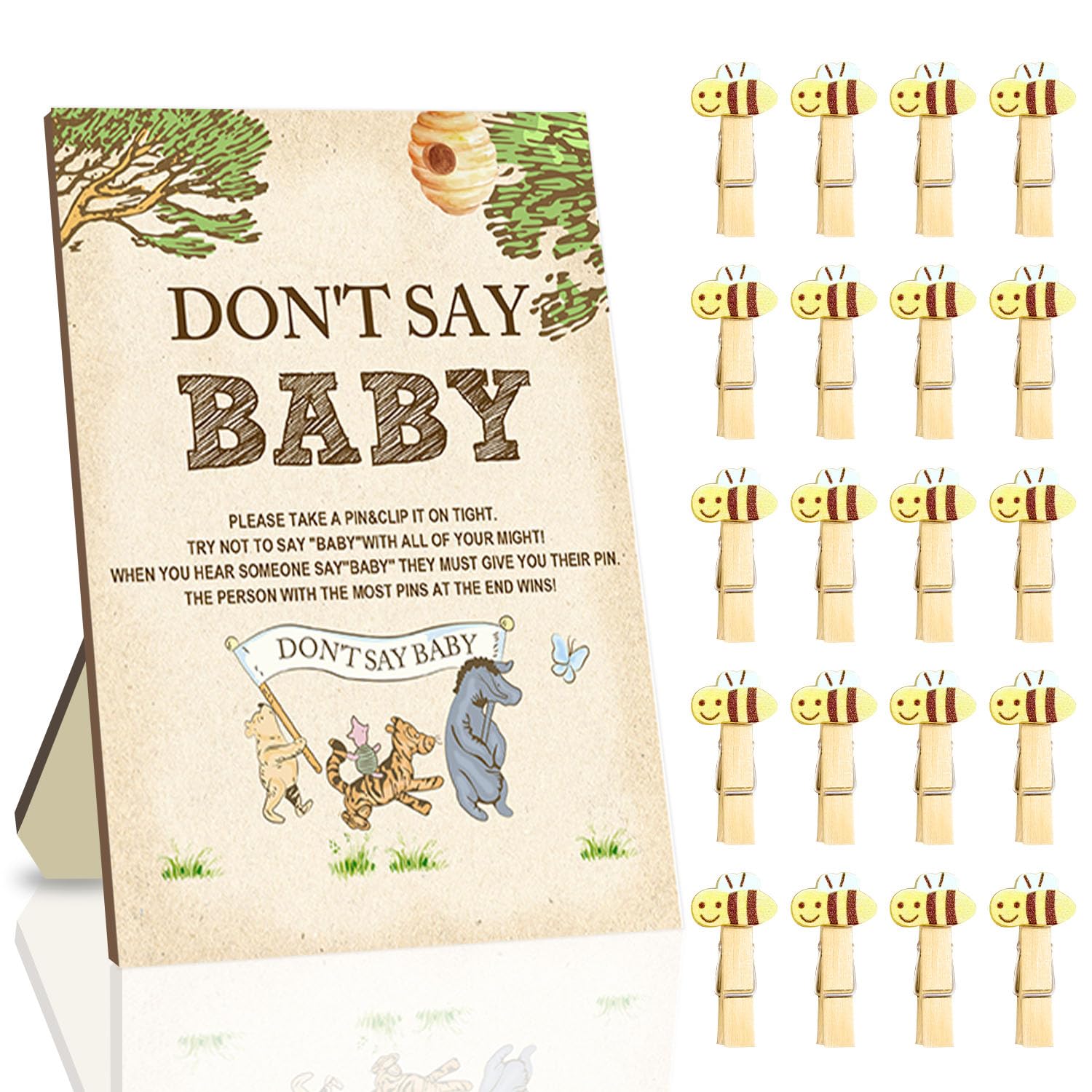 Winnie Baby Shower Decorations-Baby Shower Games-Baby Shwoer Party Decor-Baby Shower Table Sign Centerpieces-Dont Say Baby Shower Games Pooh Birthday Supplies Party Decorations