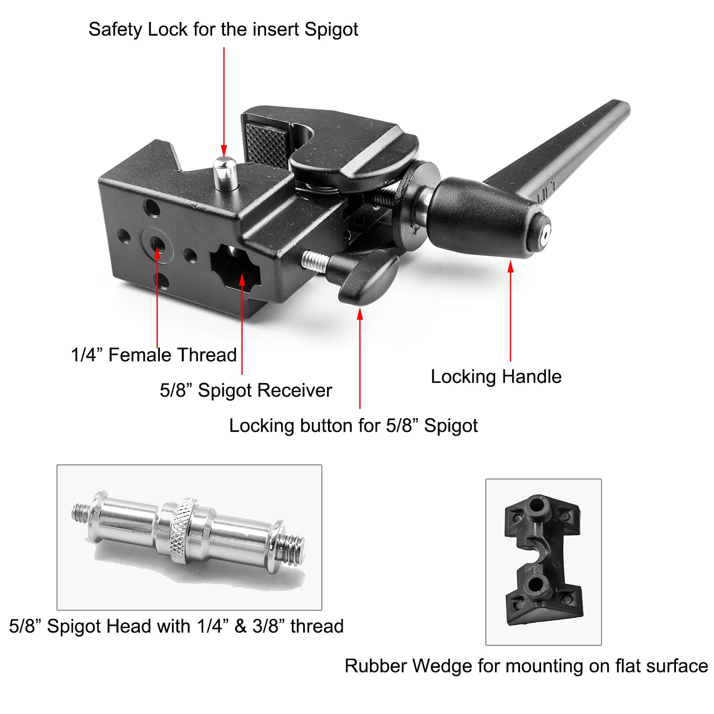 PHOCUS Multi-Function Super Clamp with Standard Stud for Photography Studio Video Camera Lighting