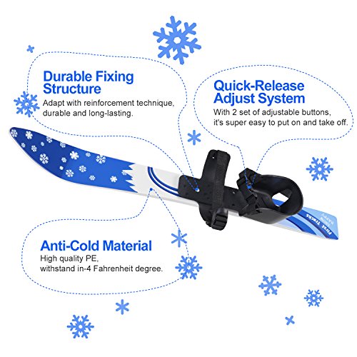 Odoland Kid's Beginner Snow Skis and Poles, Low-Resistant Ski Boards for Age 4 and Under, Lightweight, Sturdy and Safe, Blue