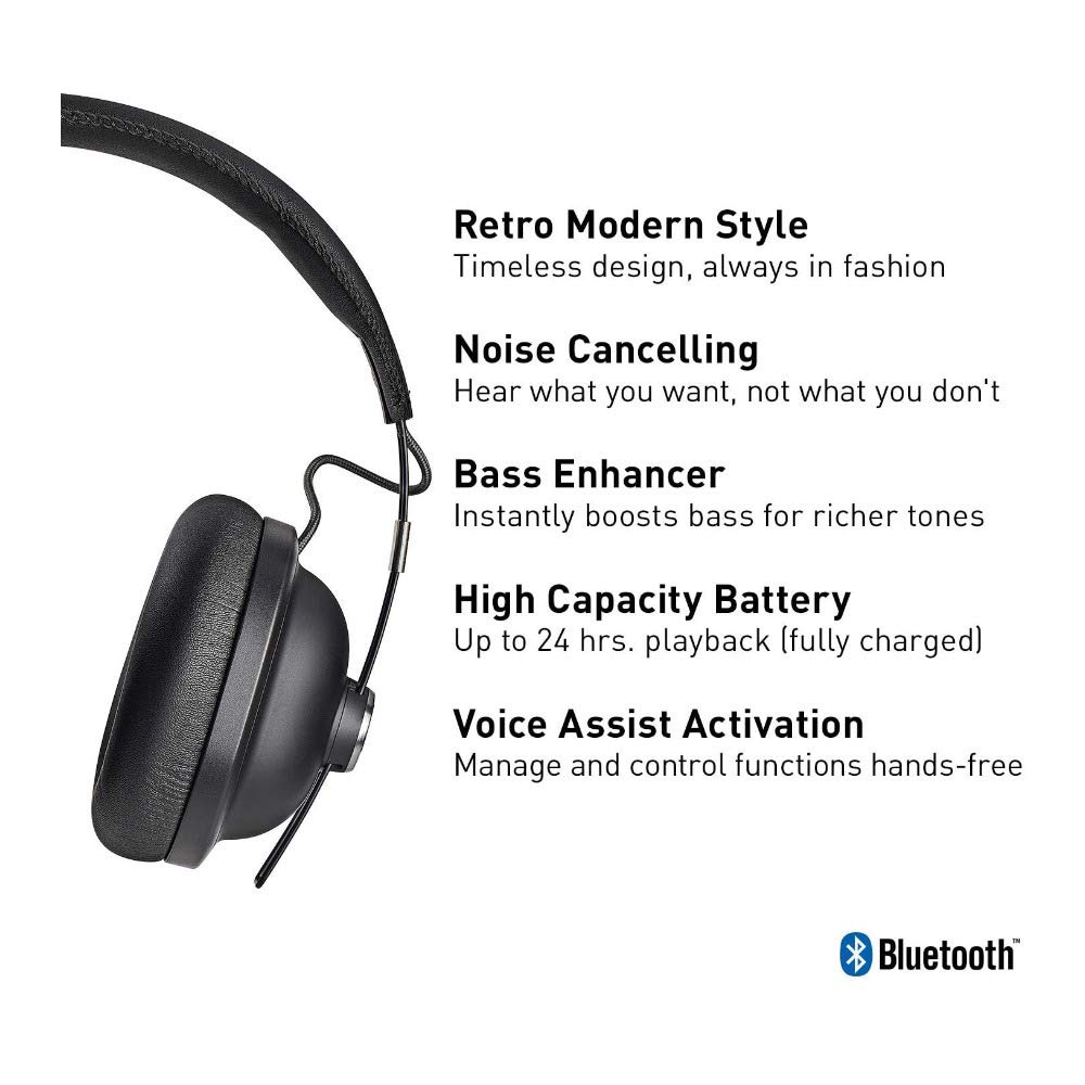 Panasonic Retro Noise Cancelling Bluetooth Wireless Headphone with Voice Assist, Microphone, Deep Bass Enhancer, 24 Hours Playback -RP-HTX90N-K (Black)