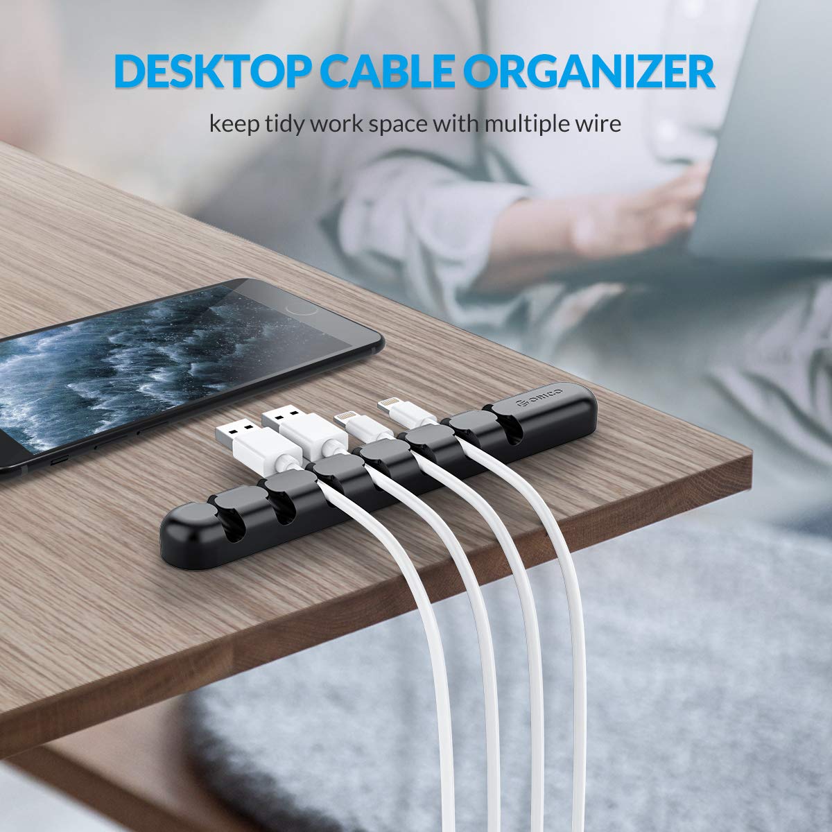 ORICO Adhesive Cable Clip, 7 Slots Wire Holder for Organizing USB, Ethernet, Mouse, Earphone Cable Wires, Home Office Desk Cable Management (Black)