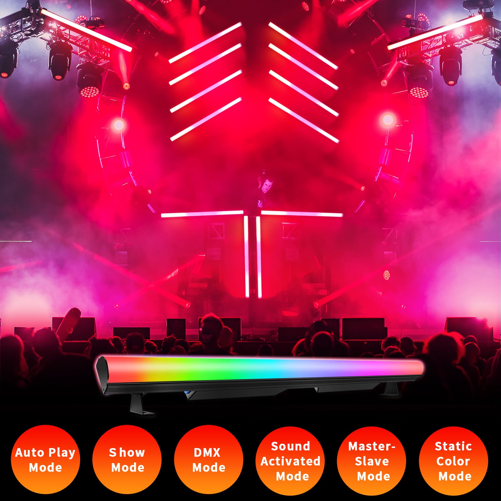YeeSite LED Stage Light Bar - 144LED 60W DMX RGB DJ Light Bar with Diffuser Cover Sound Activated 12 Pixel 56 Shows Chase Effects Lighting Uplight for Party Events Concert Dance Wedding (12LED Light)