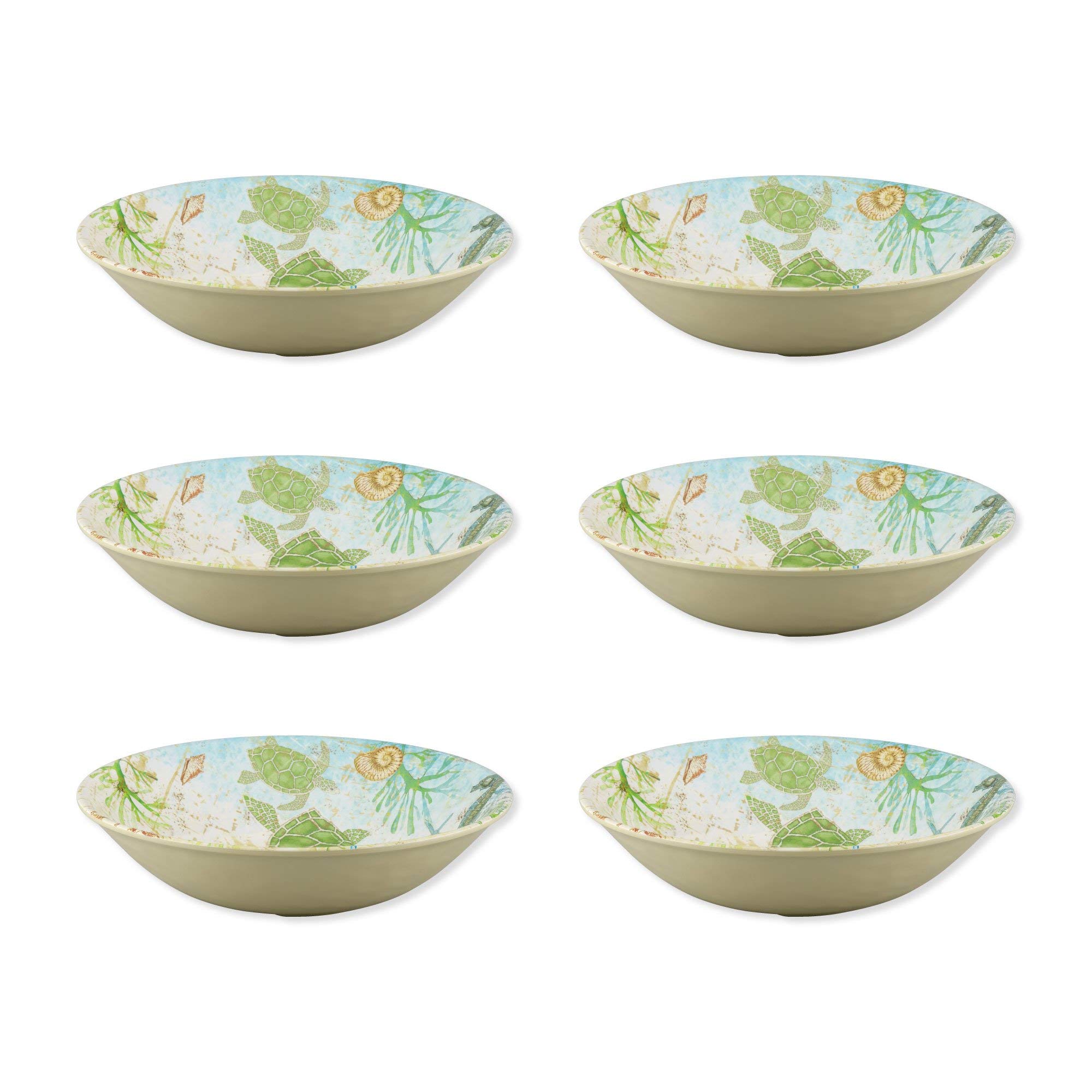 UPware Melamine Dinner Bowl Set of 6, BPA-Free Dishwasher Safe Round Bowls, Dinnerware Kitchen Bowls for Pasta, Rice, Soup, and Salad, 8 Inch Bowls (Sea Turtle)