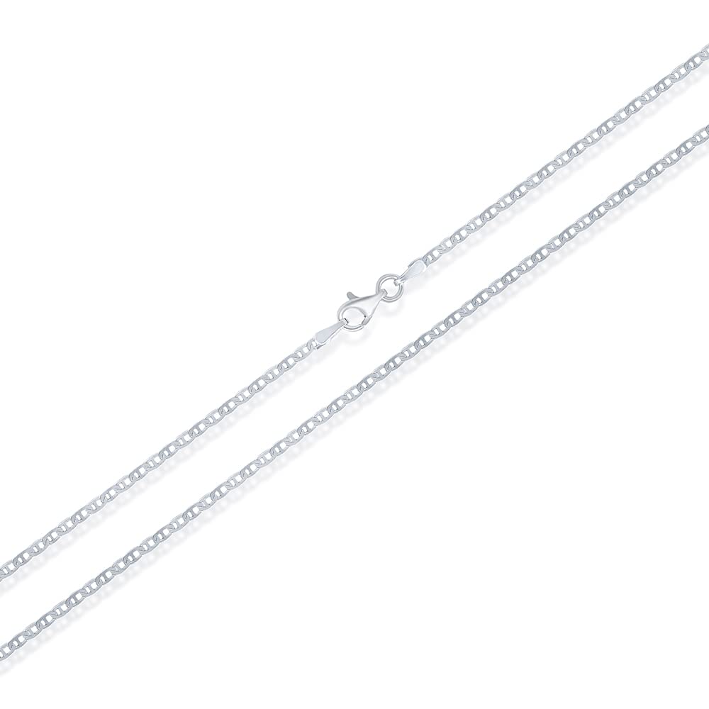 NYC Sterling Silver Chain Link Necklace – 2mm Premium 925 Sterling Silver Necklace for Women and Men – Dainty Flat Mariner Silver Chain Necklace – Ideal for Birthday, Valentine’s Day, Anniversary