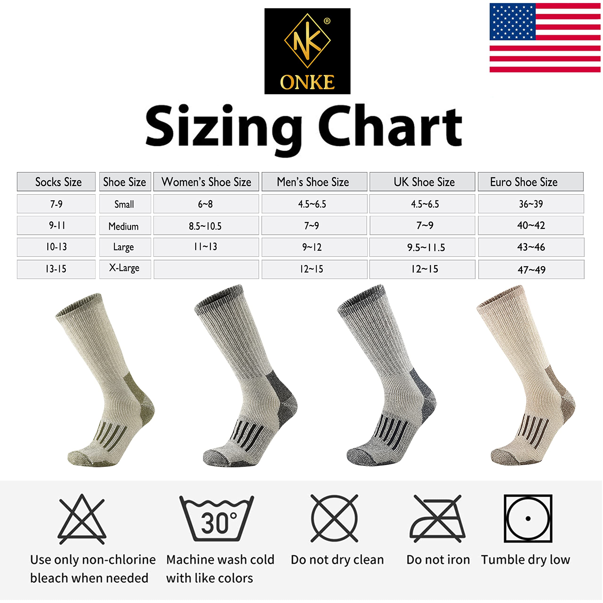 ONKE Merino Wool Cushion Crew Socks for Men Outdoor Hiking All Seasons Work Boot Heavy Thick Thermal Moisture Wicking Control(Navy M)