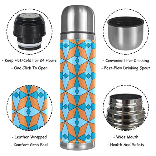Stainless Steel Leather Vacuum Insulated Mug Geometry Thermos Water Bottle for Hot and Cold Drinks Kids Adults 16 Oz