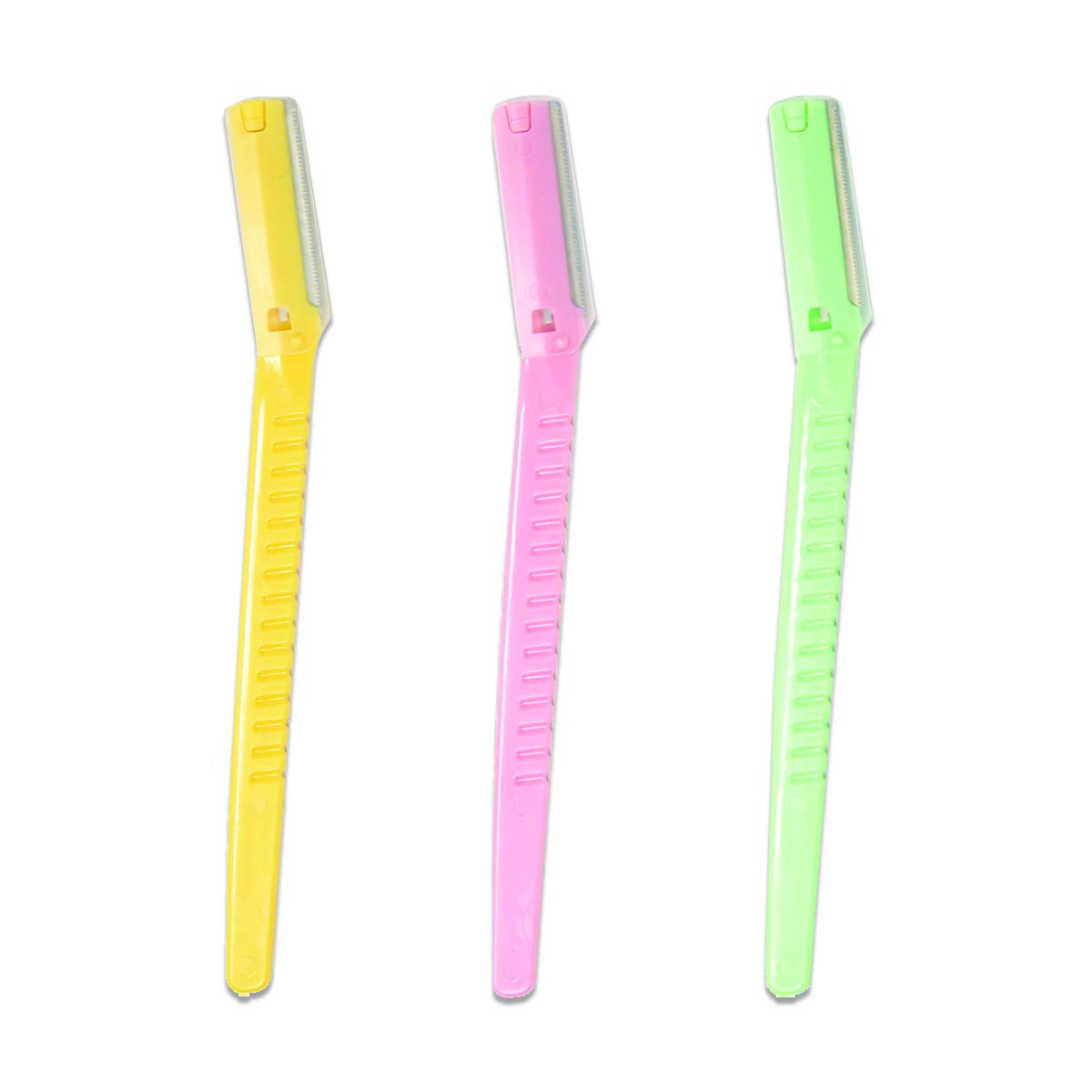Multipurpose Facial Razor & Eyebrow Shaper With Fitted Cover/Straight Blade Style/Green Yellow Pink 3 Pack