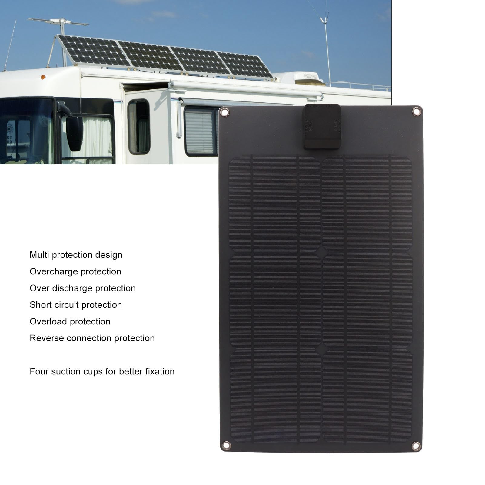 Monocrystalline Solar Panel Kit, 25W High Conversion Rate Portable Solar Panel for RV for Truck for Car