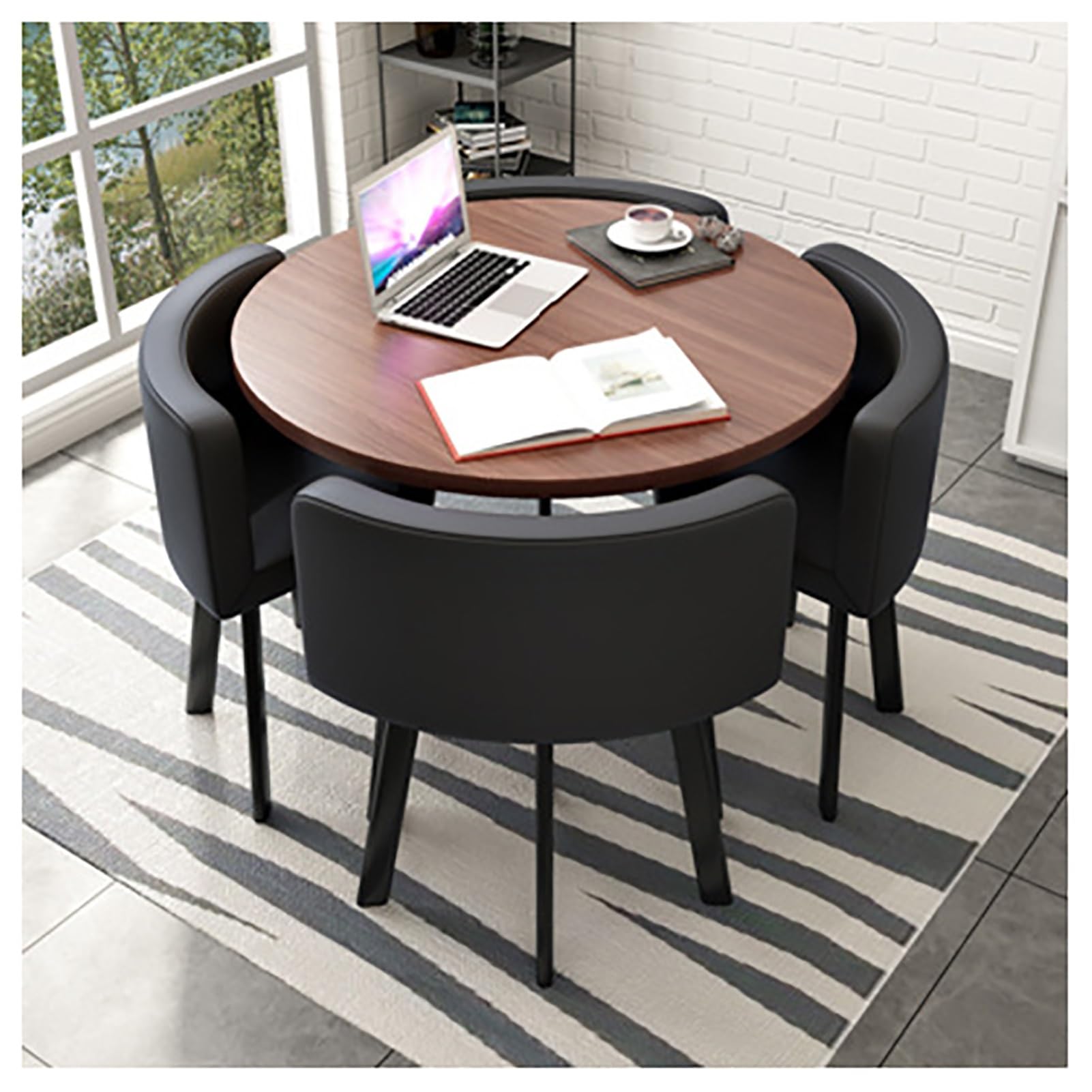 Office Reception Room Club Table,Coffee Table and Chair Set,Kitchen Dining Table Set for 4,Small Conference Room Tables Simple Office Table Round Furniture Table and Chair Set Save Space (Color : F,