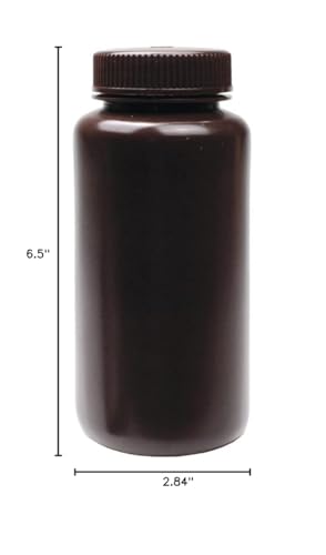 United Scientific™ 33465 | Laboratory Grade HDPE Wide Mouth Amber Reagent Bottle | Designed for Laboratories, Classrooms, or Storage at Home | 500ml (16oz) Capacity | Pack of 12