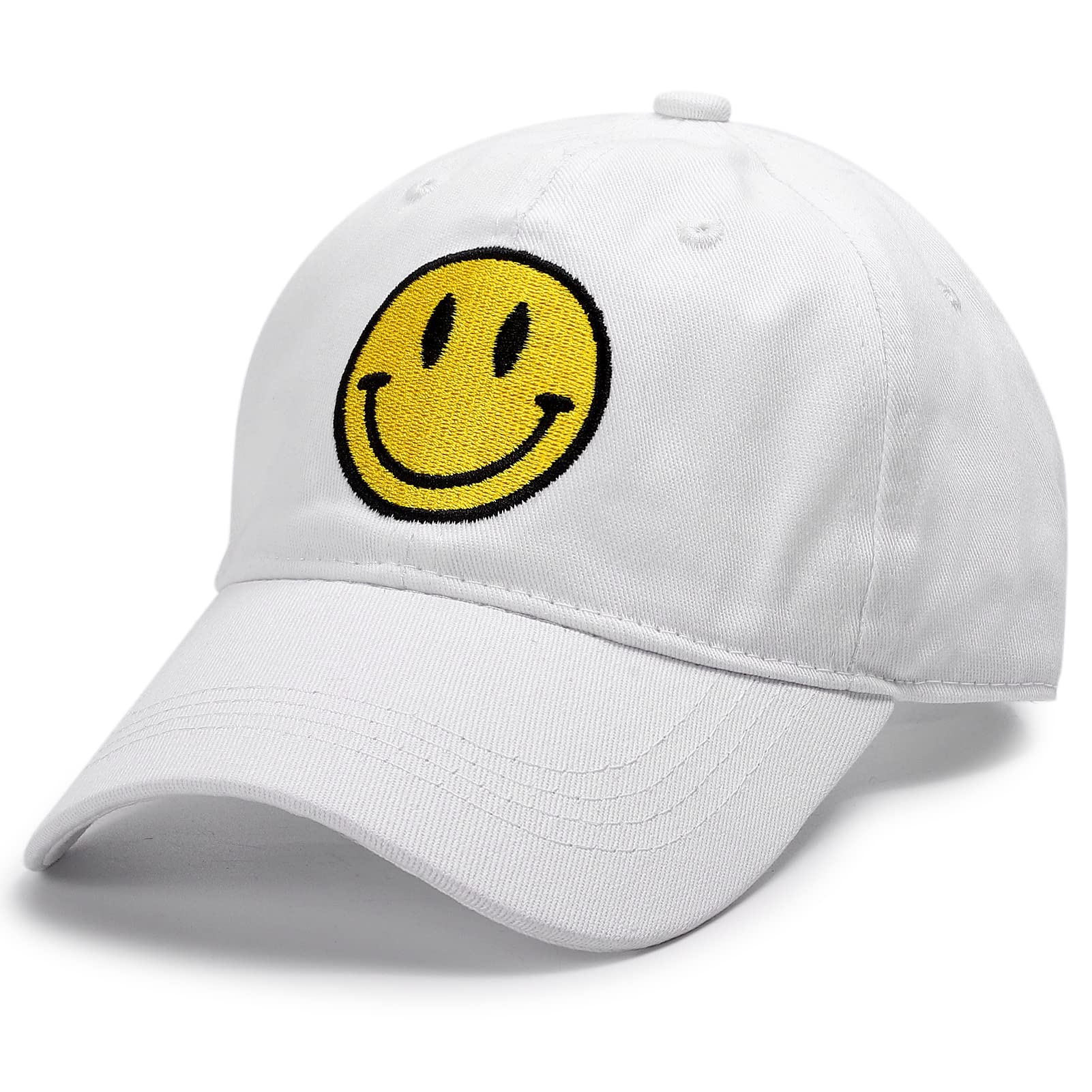 SONMONY Smiley Face Trucker Hat Washed Dad Hat for Men Women Cute Baseball Caps Unstructured Smile Embroidered Hat White