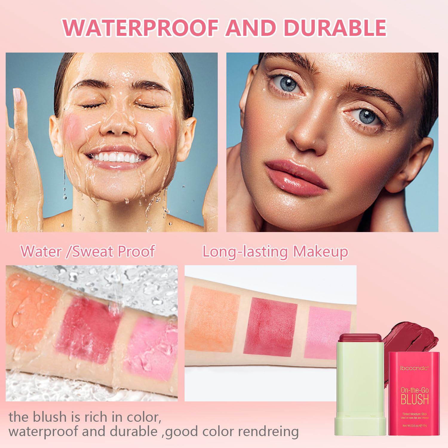 Multipurpose Makeup Blush Stick, Beauty Solid Moisture Stick, Waterproof Natural Nude Makeup, Shadow Lips And Blush Waterproof Creamy Makeup, Easy To Apply (Shy Powder)